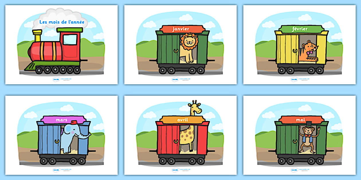 Months of the Year on an A4 Train French - Twinkl