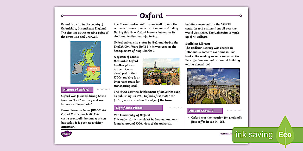 Oxford Local History Fact File (teacher made) - Twinkl
