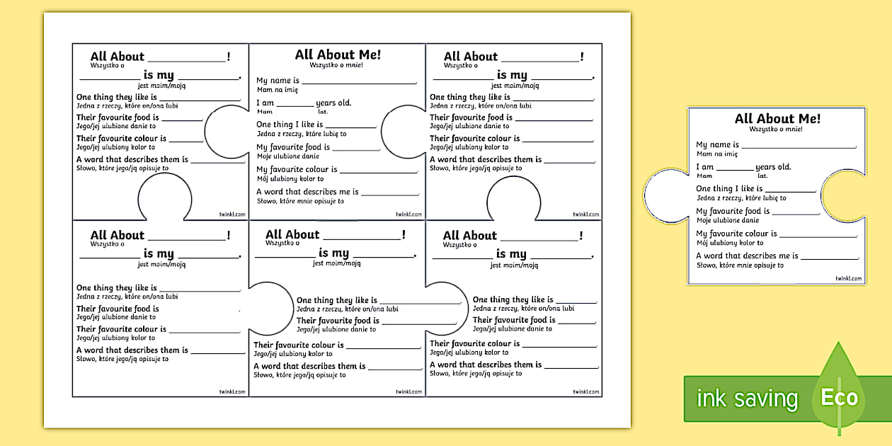 All About Me and My Family Jigsaw Puzzle Activity English/Polish