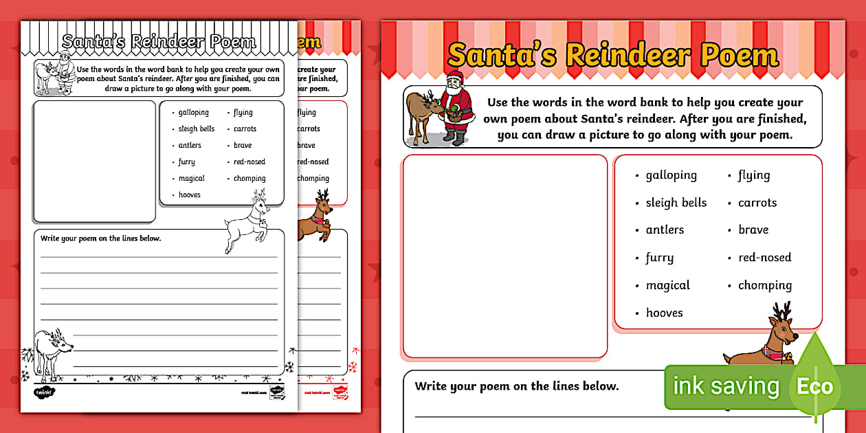 Santa's Reindeer Poem Writing Template (teacher made)