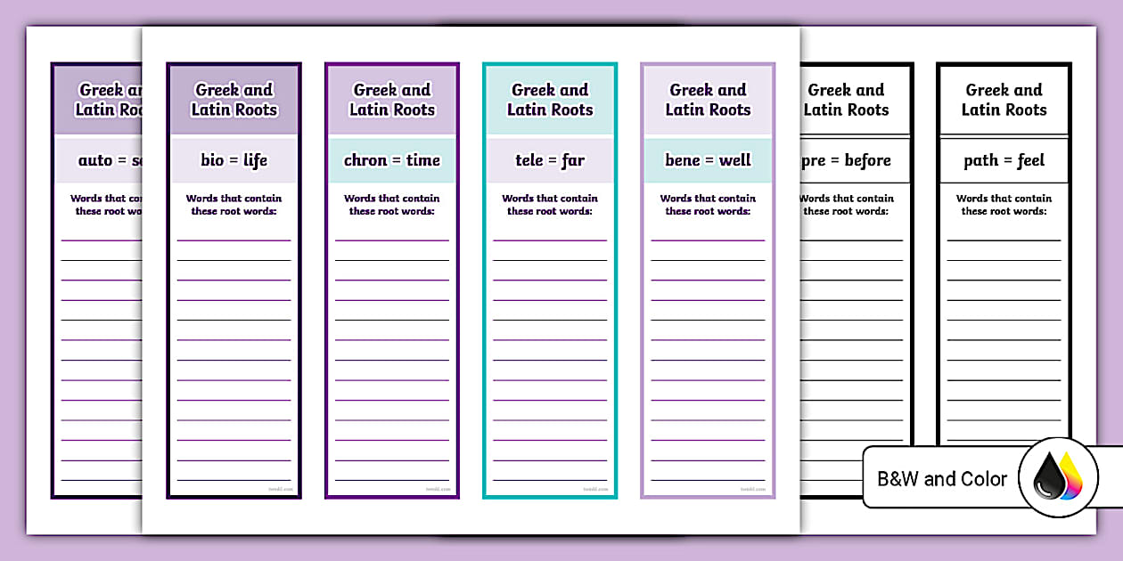 Seventh Grade Greek and Latin Roots Bookmark (teacher made)