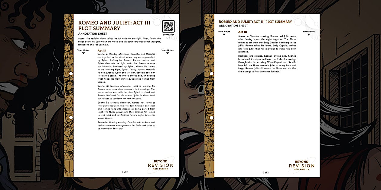 Romeo and Juliet: Act III - Plot Summary Annotation Sheet