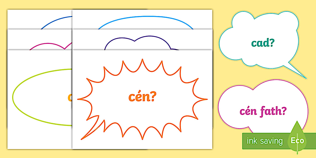 Editable Question Words on Speech Bubbles Gaeilge - Twinkl