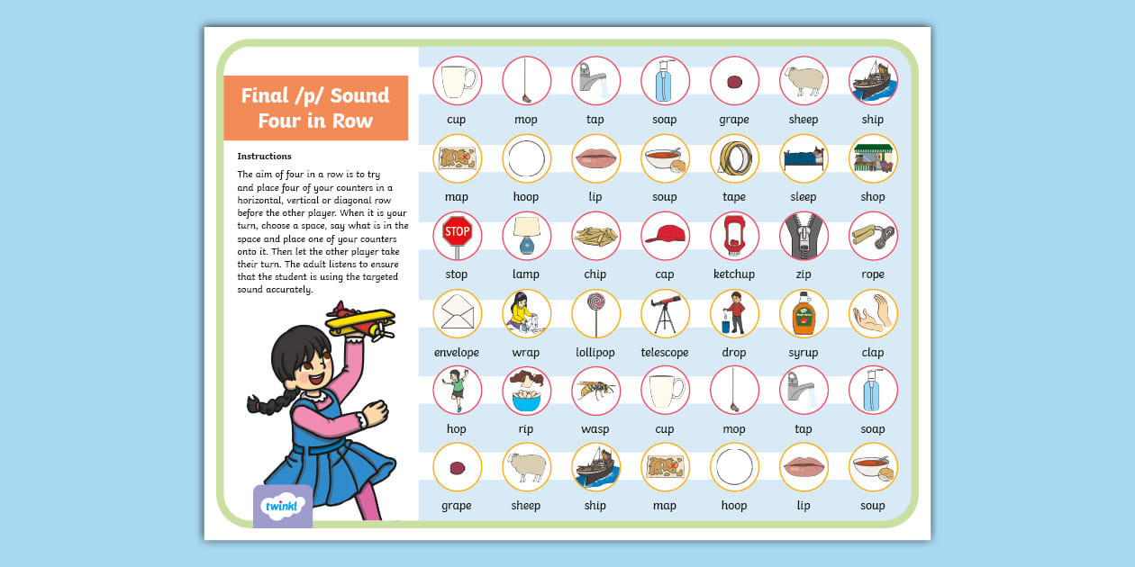 Final /p/ Sound Four in a Row (Teacher-Made) - Twinkl