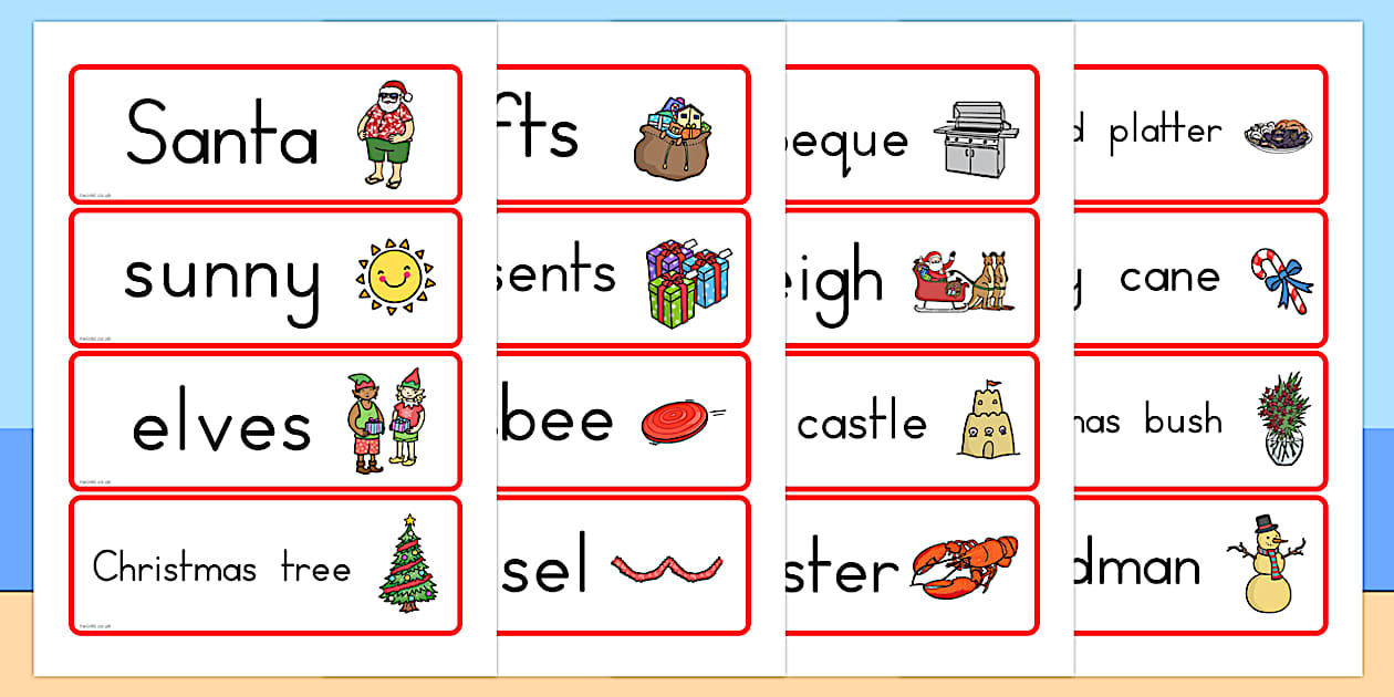 Australian Christmas Words | Flash Cards | Primary Resource