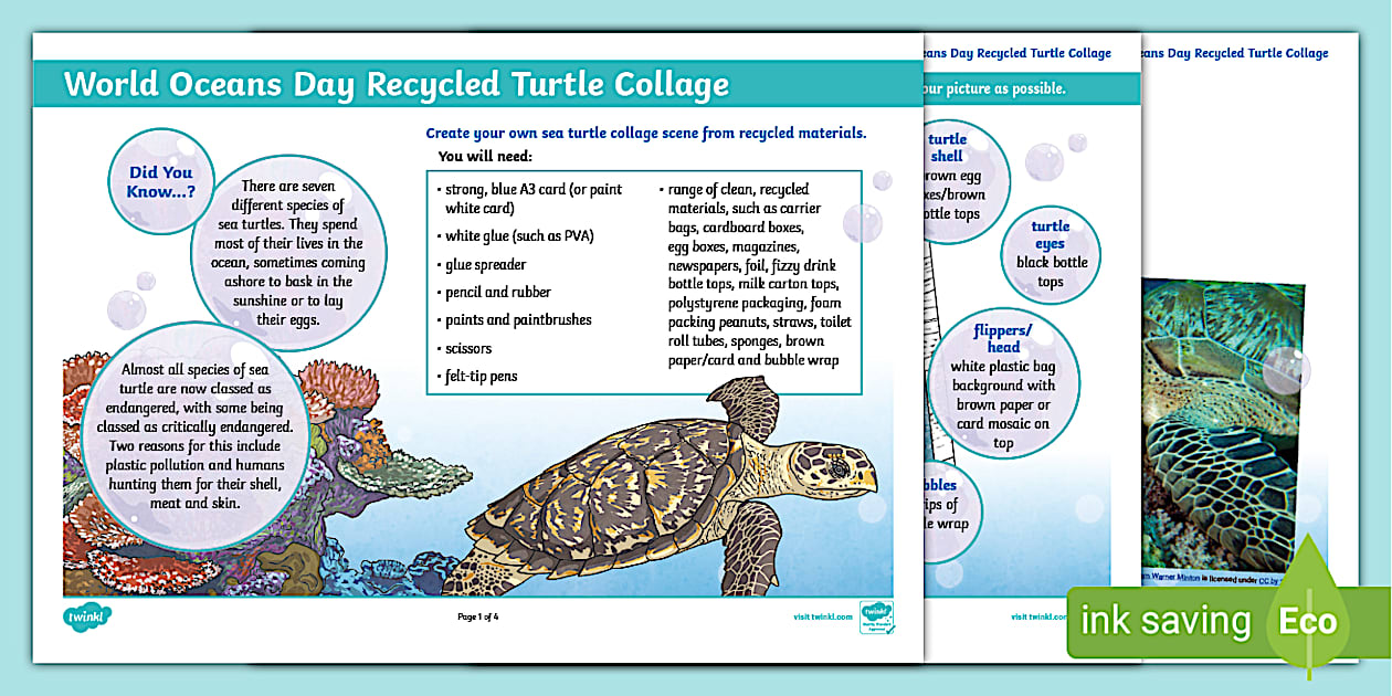 KS2 World Oceans Day Recycled Turtle Collage Activity