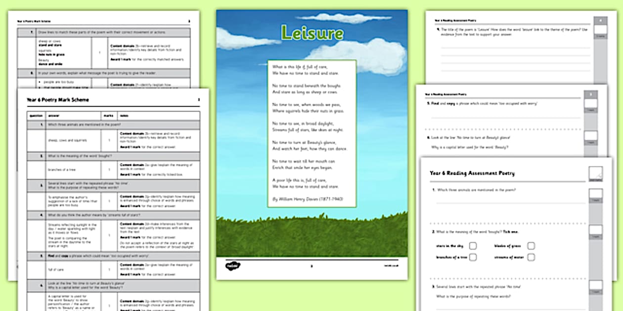 Poetry Reading Comprehension Year 6 | Poetry Assessment