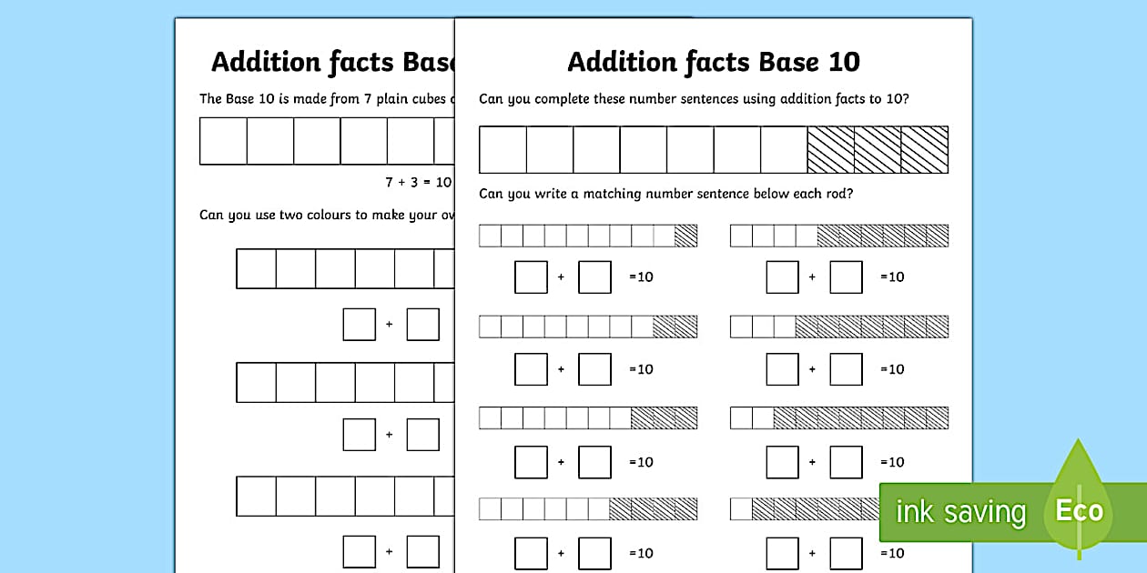QLD Addition Fact Base 10 Worksheet (professor feito)