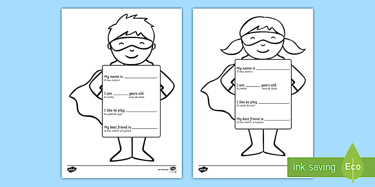 Editable All About Me Superhero Writing Template English/Portuguese