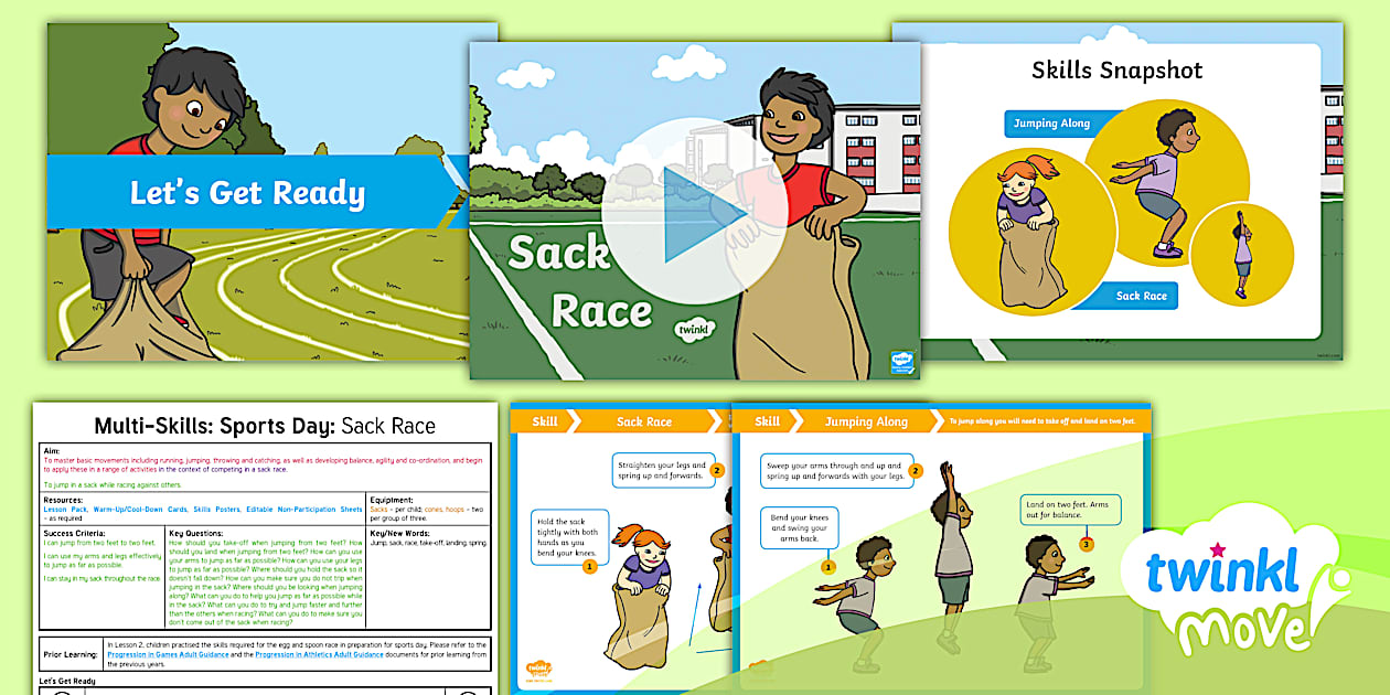 👉 Twinkl Move PE - Y1 Multi-Skills: Sports Day Lesson 3 - Sack Race
