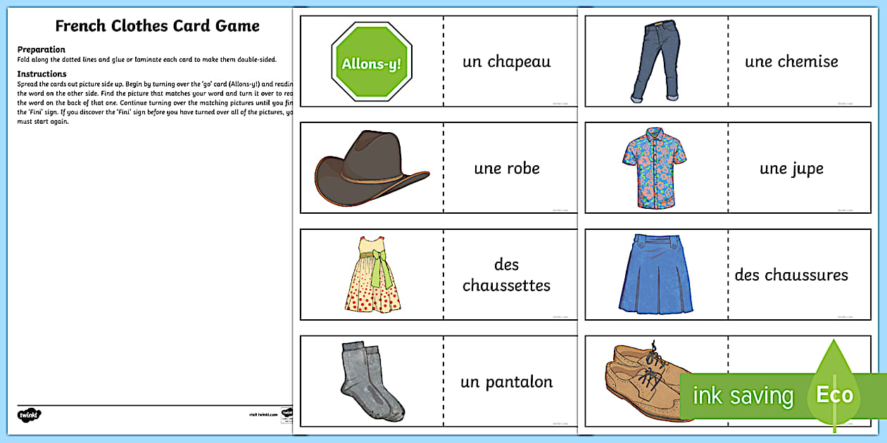 Clothing Card Game French (teacher made) - Twinkl