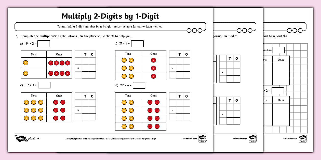 👉 Multiply 2-Digits by 1-Digit Activity Sheets - Twinkl