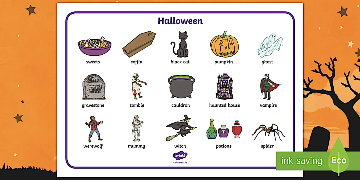Black and White Halloween Aistear Word Mat (teacher made)