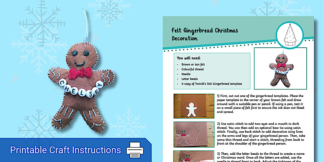 Felt Gingerbread Christmas Decoration Craft Instructions