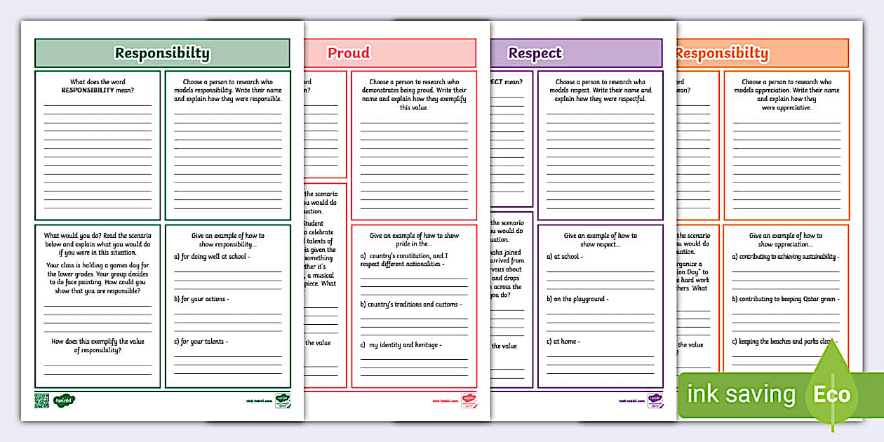 Values Activity Sheets (professor feito) - Twinkl