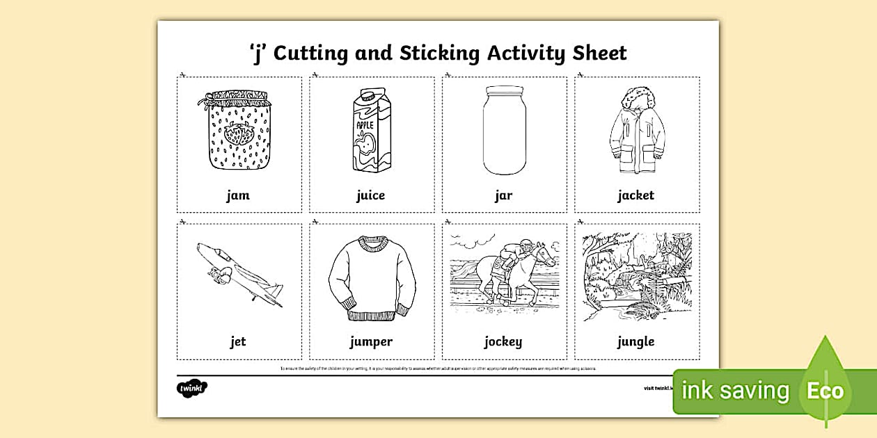 'j' Cutting and Sticking Activity (Teacher-Made) - Twinkl
