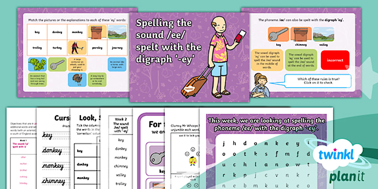 PlanIt Y2 Term 2B W2: /ee/ spelt 'ey' Spelling Pack