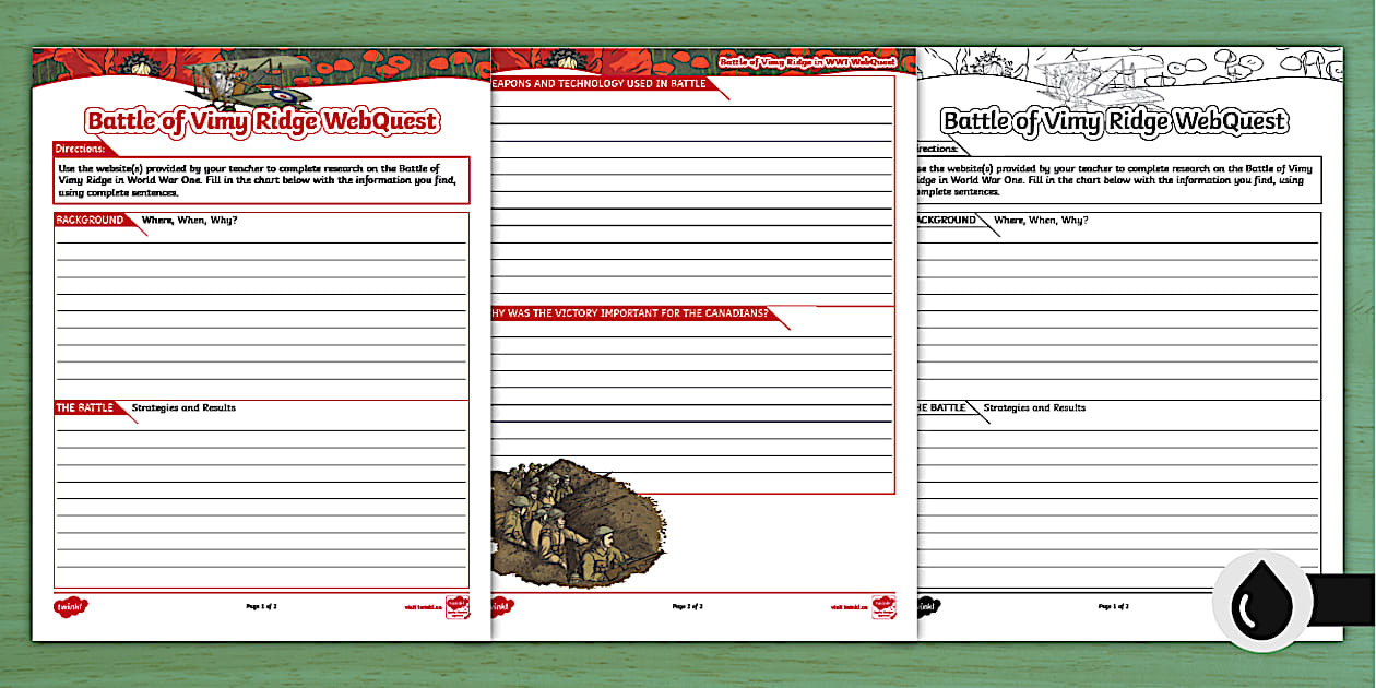 Vimy Ridge WebQuest Activity Grade 5 (teacher made) - Twinkl