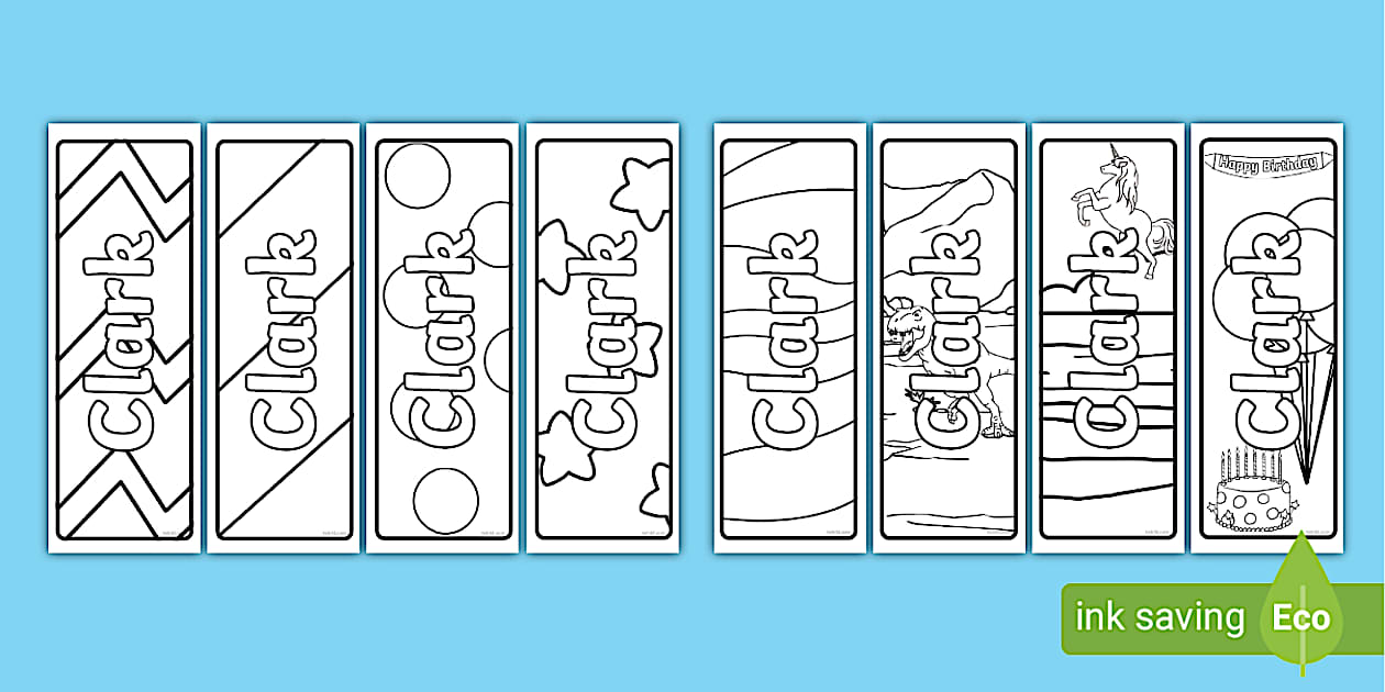 Clark Name Simple Colouring Bookmarks (teacher made)