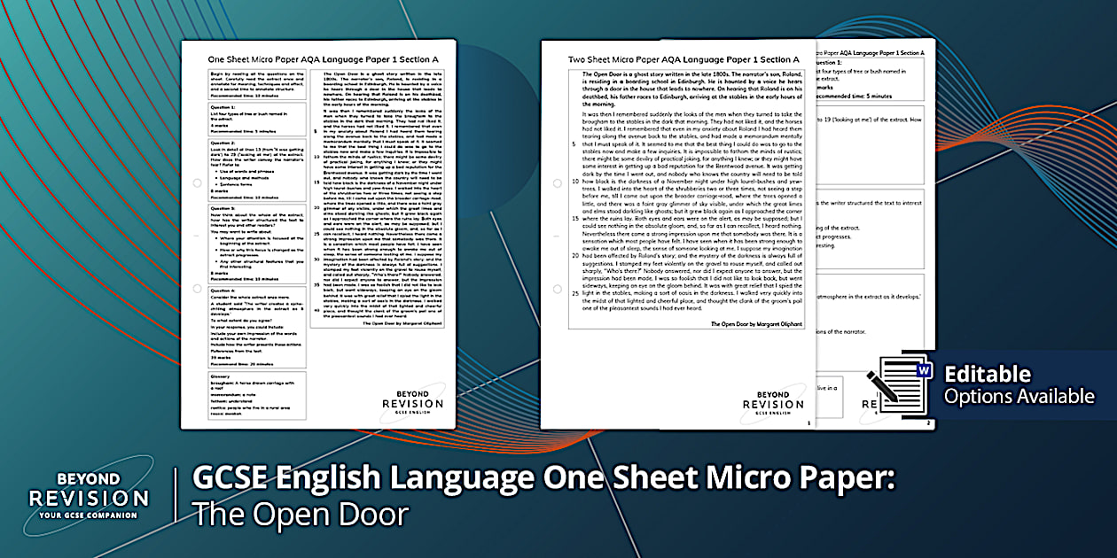 GCSE English Language One Sheet Micro Paper: The Open Door