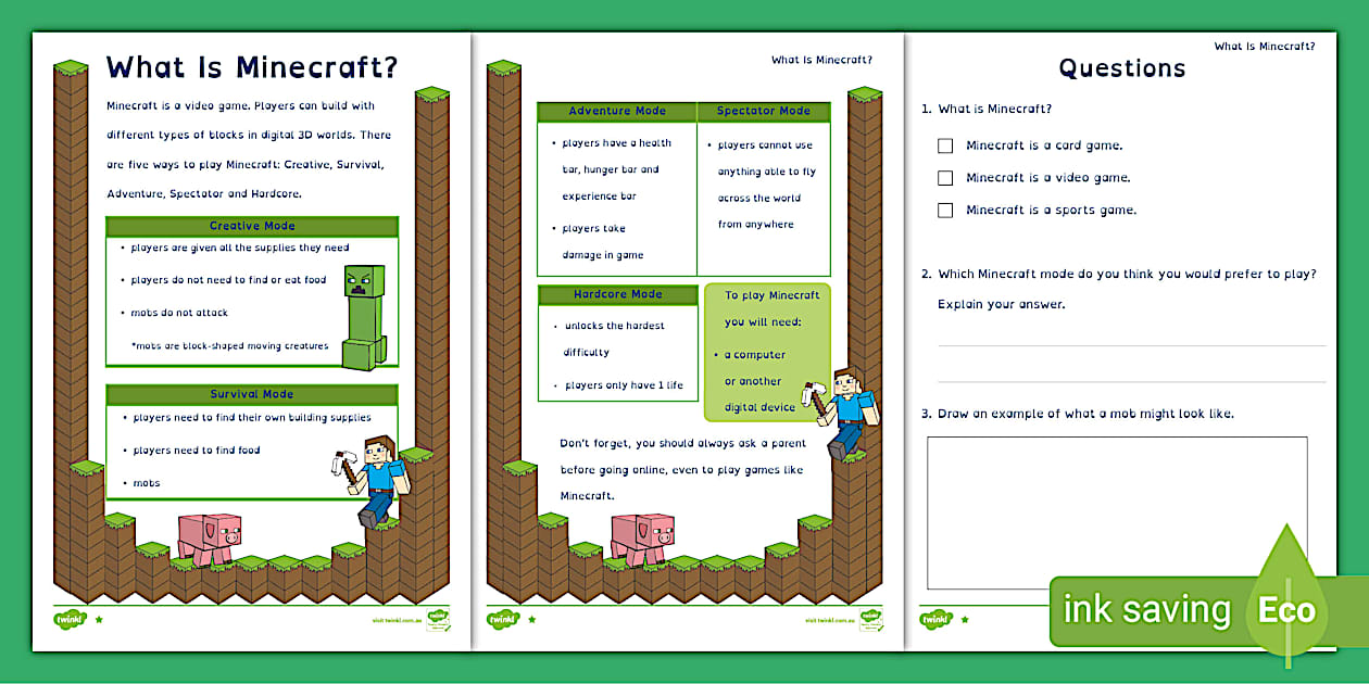 Dyslexia-Friendly Minecraft Reading Comprehension - Twinkl