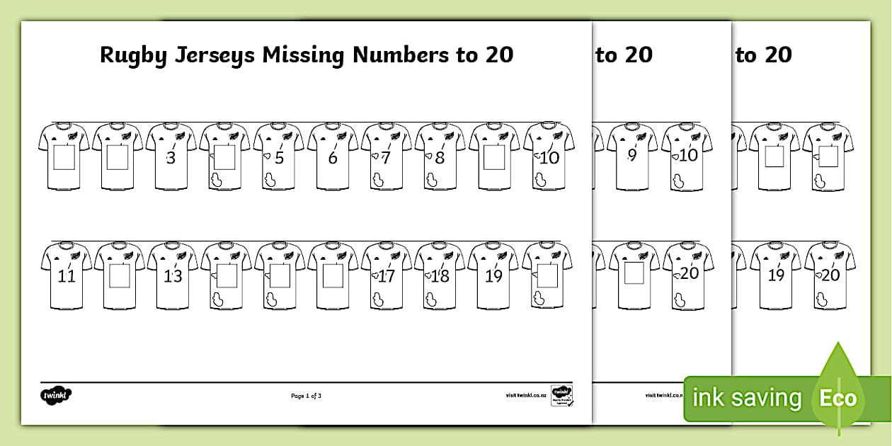 Rugby Jerseys Missing Numbers to 20 (teacher made) - Twinkl