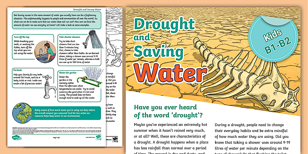 ESL Drought and Saving Water Reading Comprehension [Kids, B1-B2]