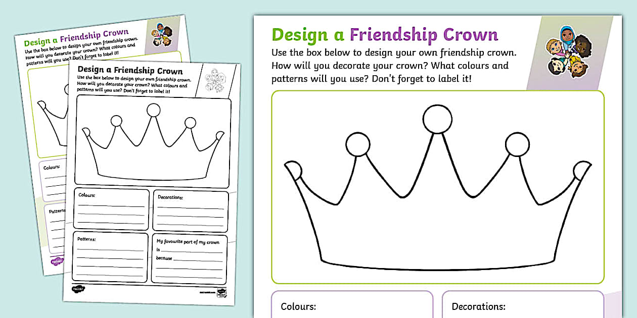 Design a Friendship Crown Worksheet (teacher made) - Twinkl