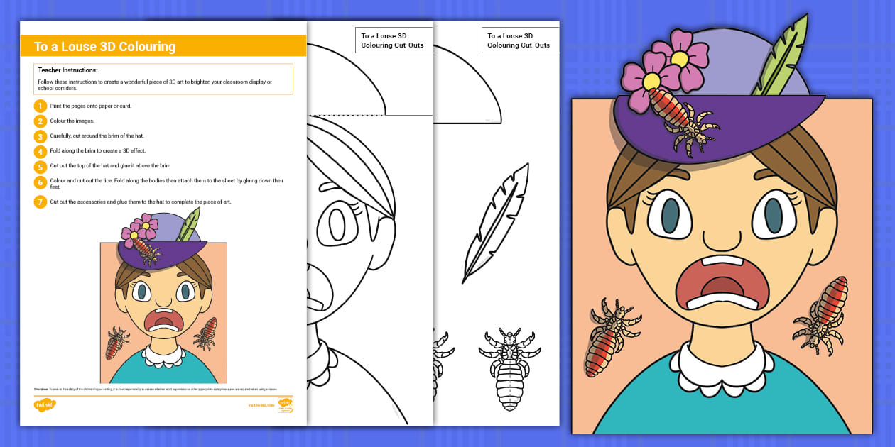 To a Louse 3D Colouring Activity Sheet (teacher made)