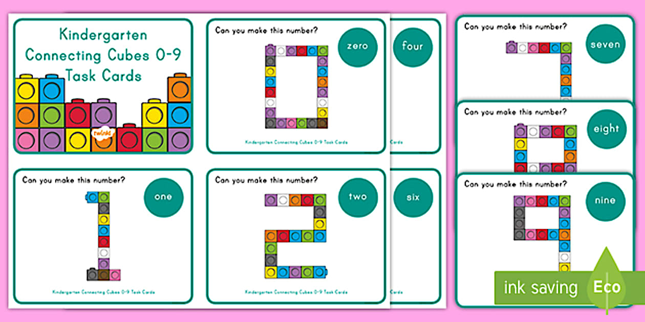 Kindergarten Connecting Cubes 0-9 Task Cards (Teacher-Made)