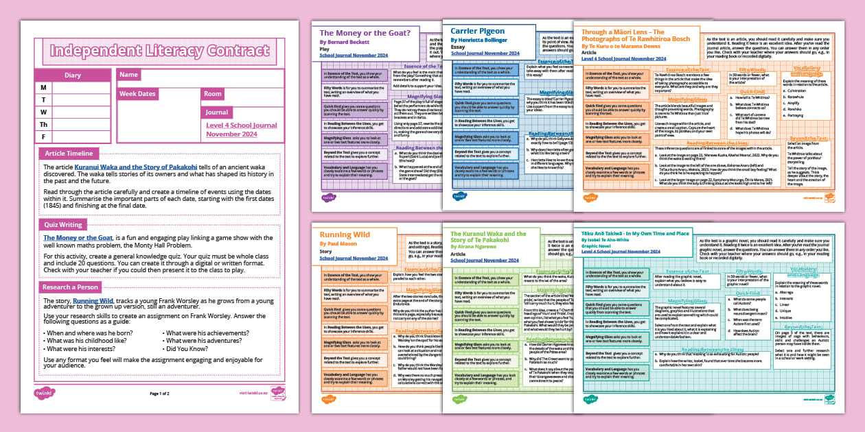 L4 November 2024 School Journal Comprehension and Contract Pack