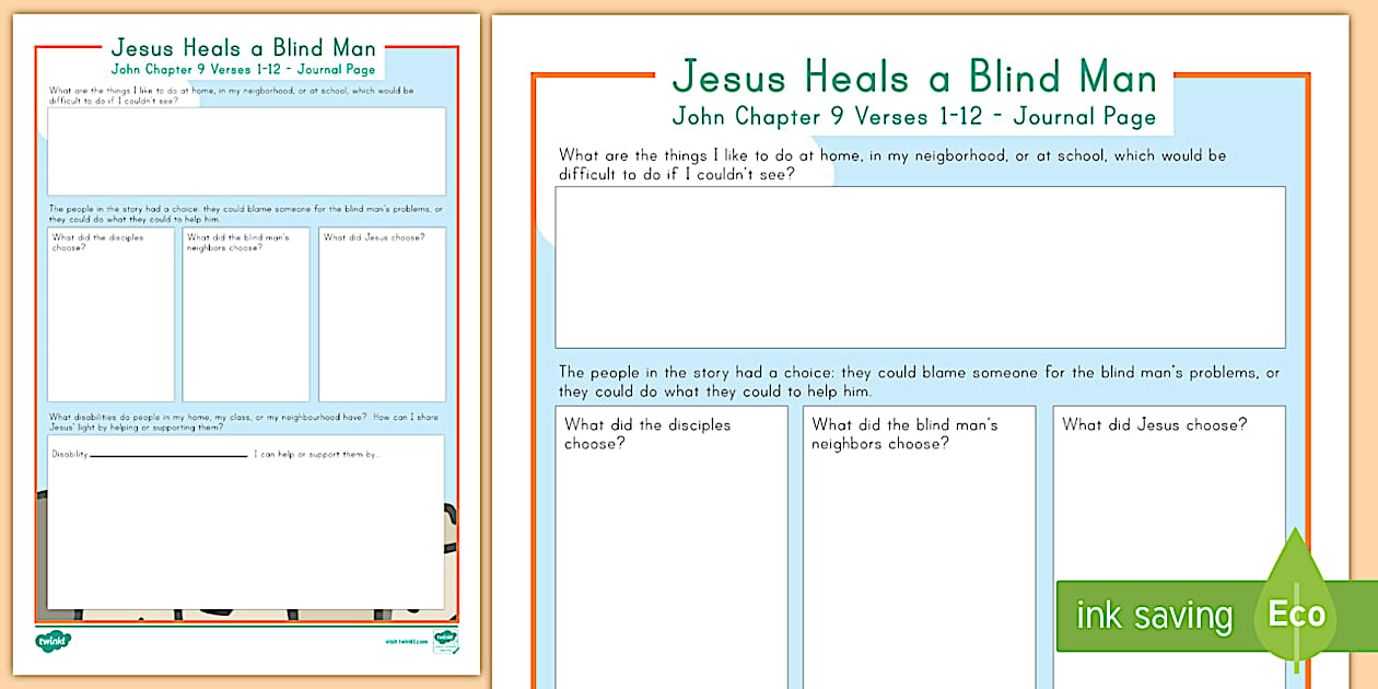 Black and White Jesus Heals a Blind Man Journal Writing Activity