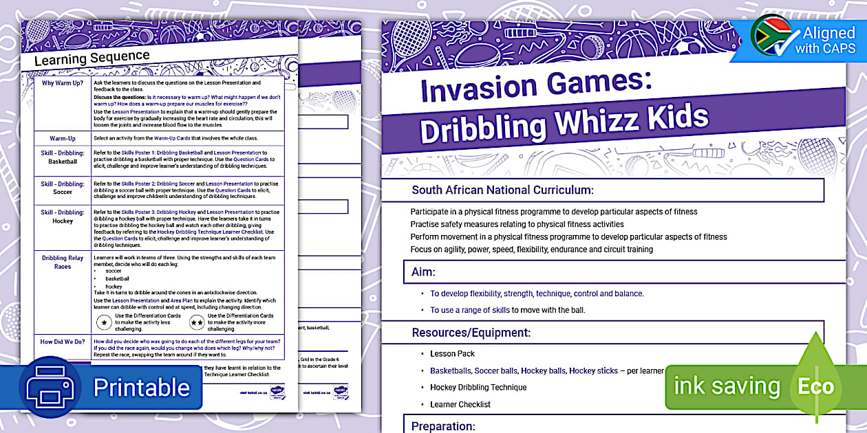 Grade 6 PE Invasion Games Dribbling Whizz Kids Lesson Plan