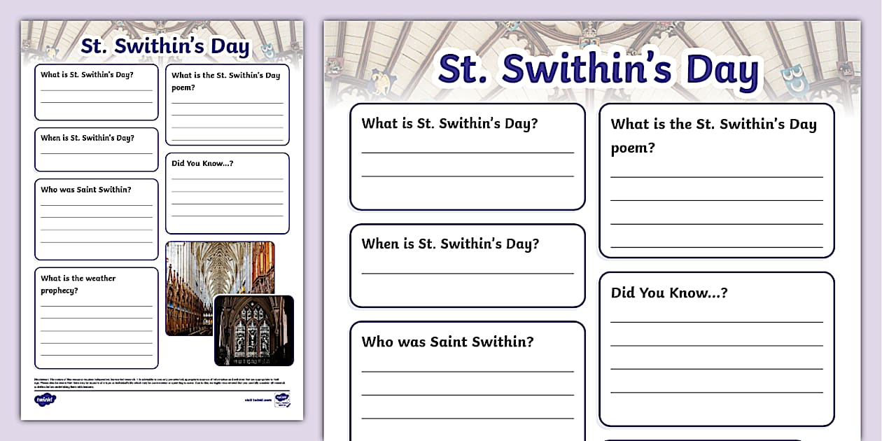 St. Swithin's Day Fact File Template (teacher made) - Twinkl