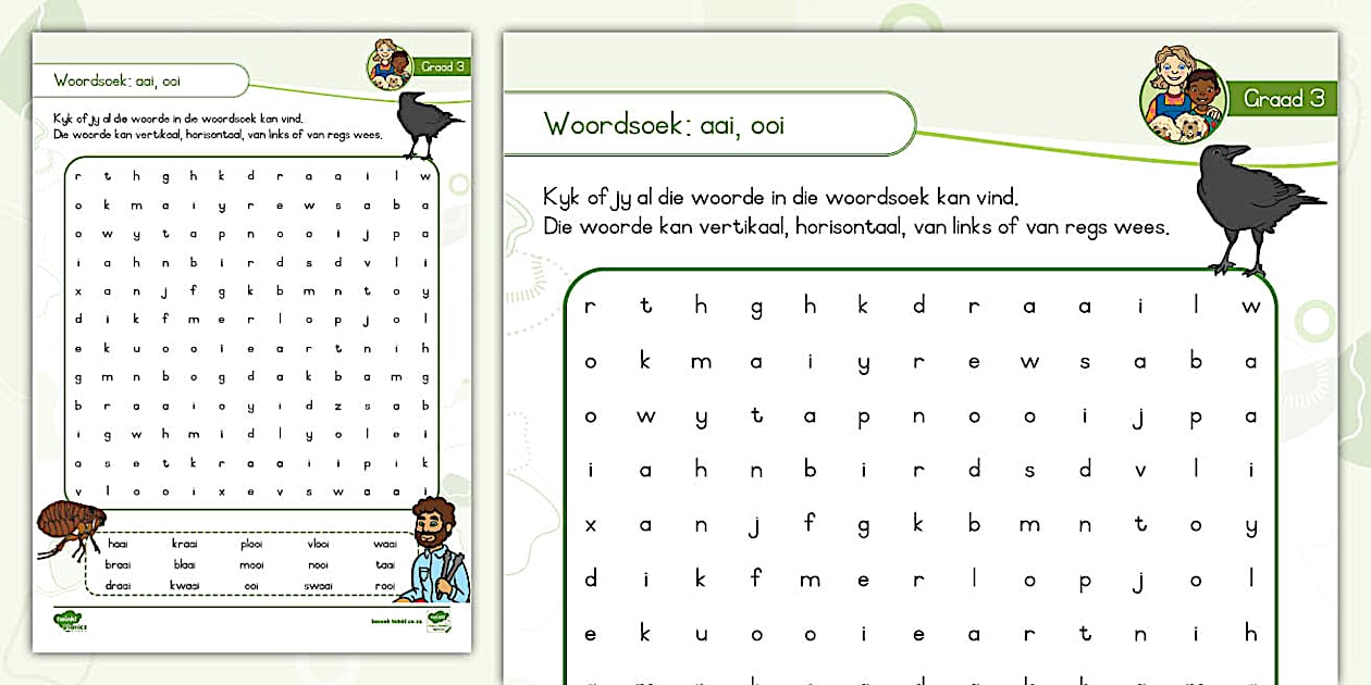 FREE! - Graad 3 Klanke -aai en -ooi Woordsoek (teacher made)