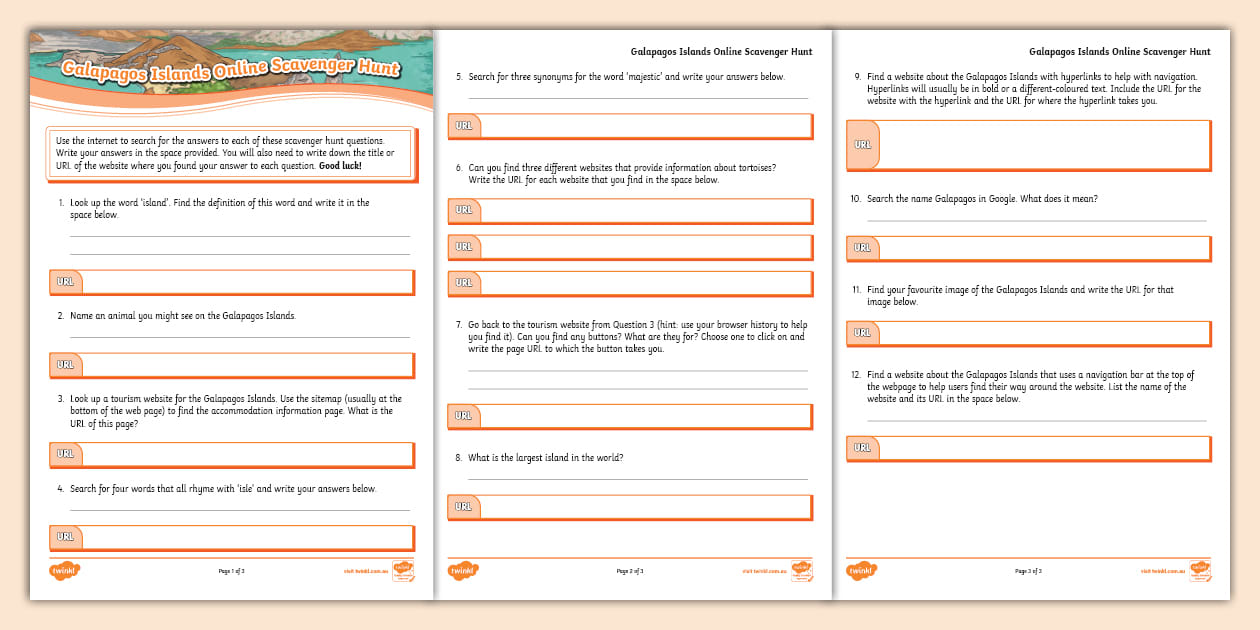 Galapagos Islands Online Scavenger Hunt (teacher made)