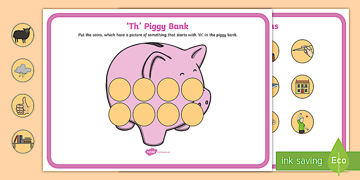 Editable Th Phonics Piggy Bank Activity (teacher made)