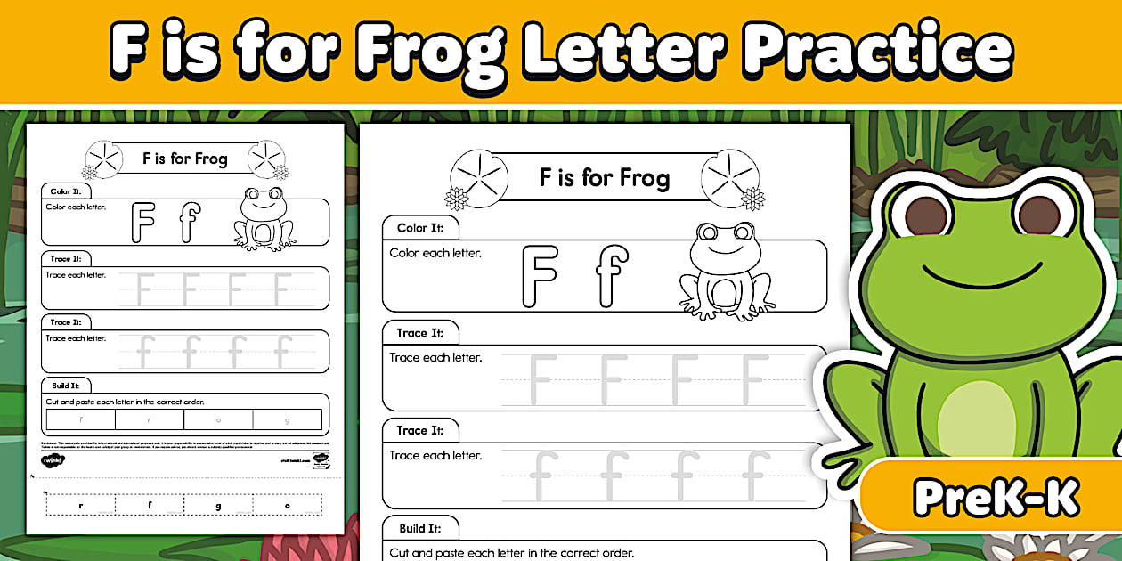 F is for Frog Letter Practice Cut and Paste Worksheet