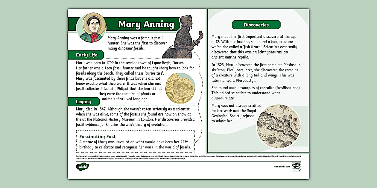 KS2 Mary Anning Fact File (creat de profesori) - Twinkl