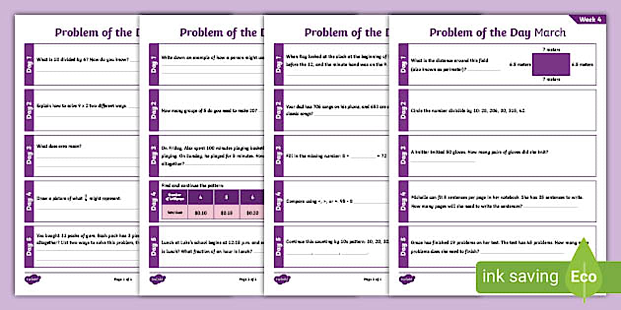 Third Grade Math Problem of the Day - March Activities
