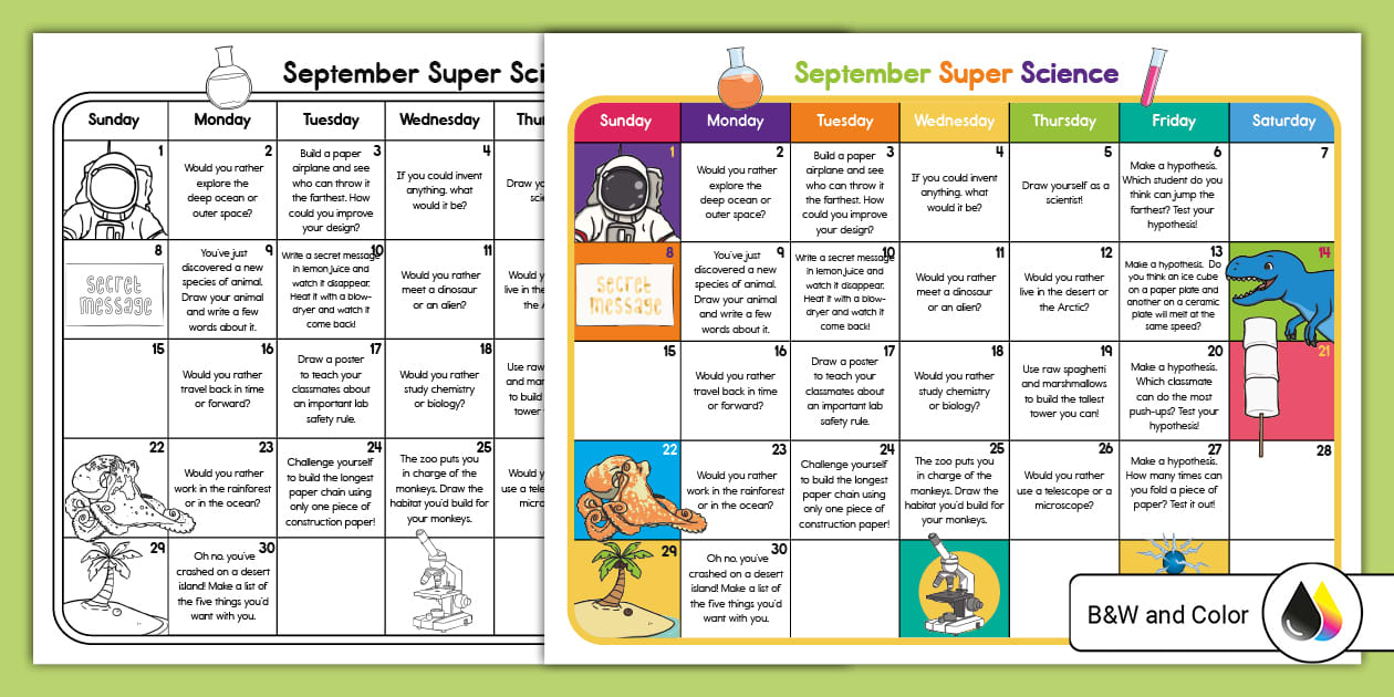 September 2024 Super Science Calendar (teacher made)