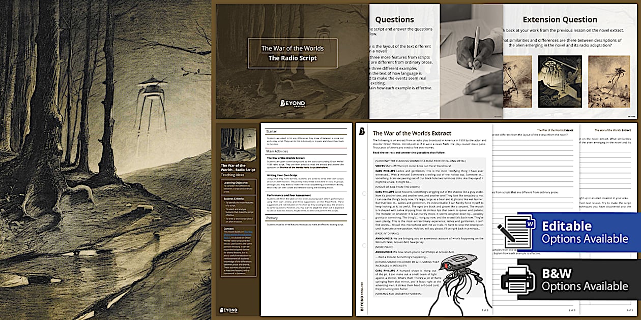 The War of the Worlds Lesson 2: Radio Script (teacher made)