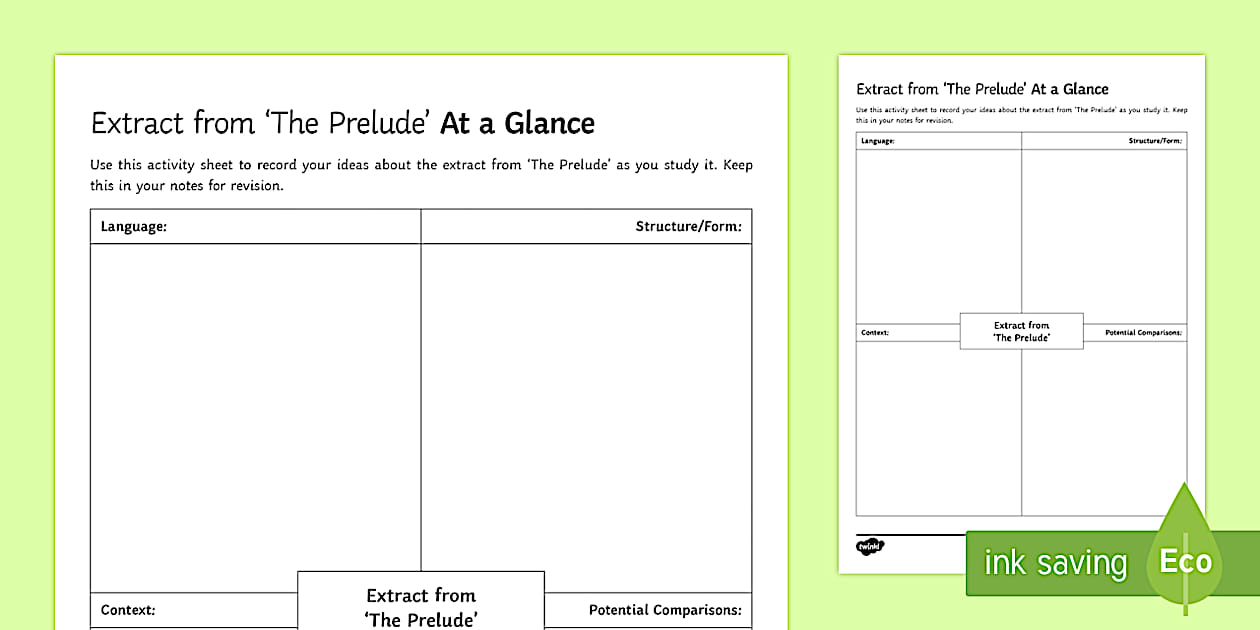 GCSE poetry: The Prelude - Quick Revision Worksheet - Twinkl