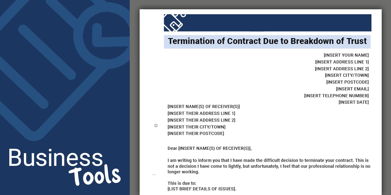 Termination of Contract Due to Breakdown of Trust Letter