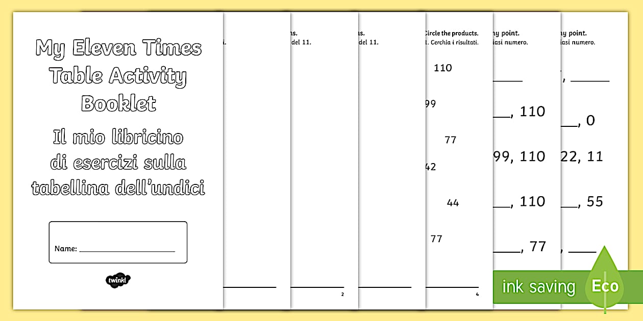Eleven Times Table Activity Booklet - Italian / English - Eleven Times ...