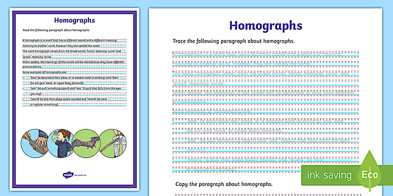 TAS Homographs Handwriting Worksheet (teacher made) - Twinkl