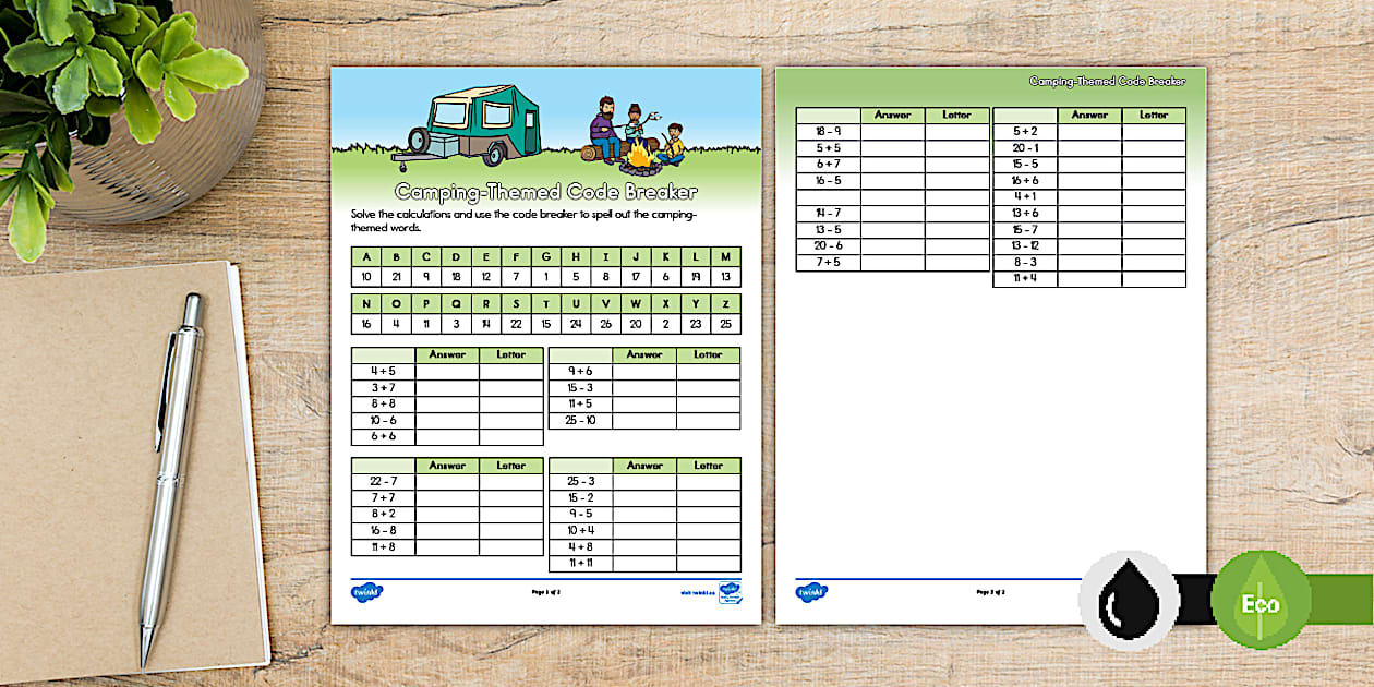 Camping-Themed Addition and Subtraction Code Breaker