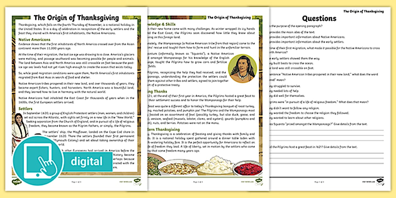 Thanksgiving Reading Comprehension PDF | Twinkl USA - Twinkl