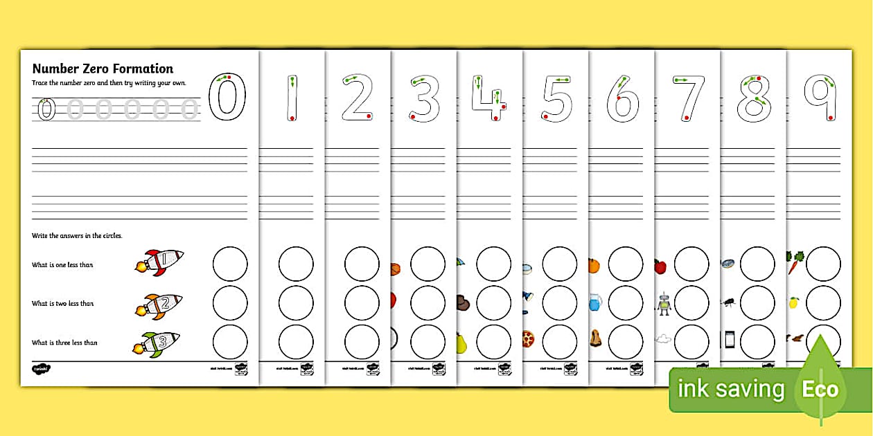 Number Formation Worksheets (0-9) - Twinkl
