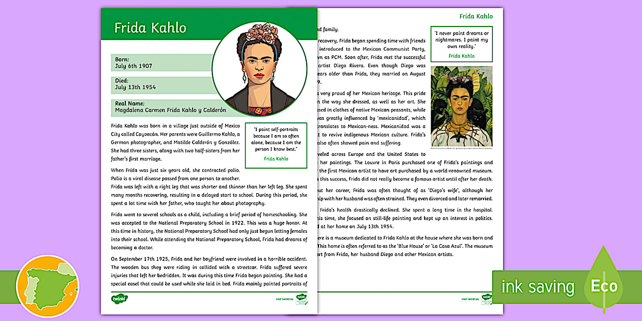 Significant Mexican: Frida Kahlo Fact File - Twinkl